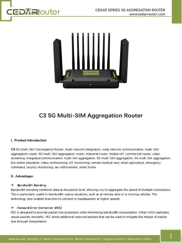 Cedar C3 5G Multi-SIM Aggregation Router | PDF | Computer Network | Router (Computing)