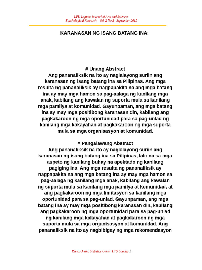 Karanasan NG Isang Batang Ina Isang Pananaliksik | PDF