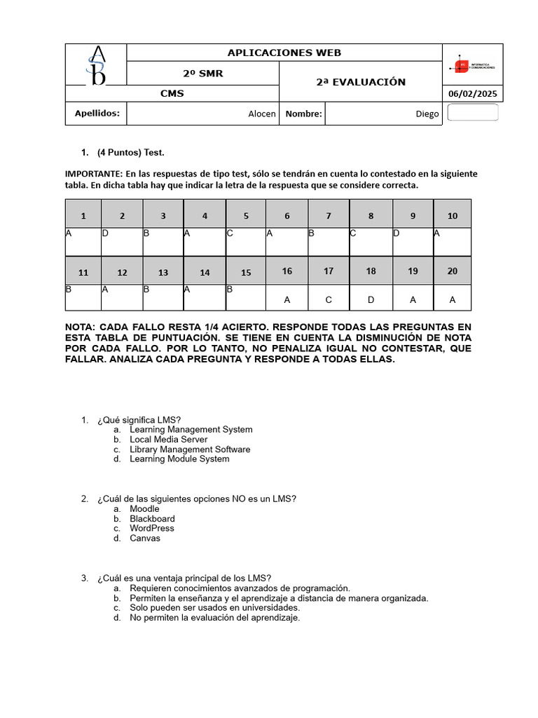 Diego Alocén Betrián - Examen - LMS | PDF | Moodle | Informática
