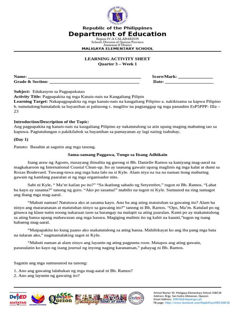 Learners Activity Sheet - ESP | PDF