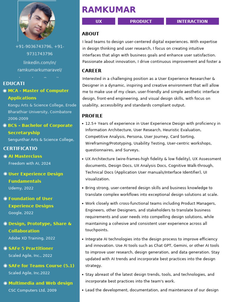 Ramkumar Kumaravel UX 12.5+ New | PDF | Usability | Design