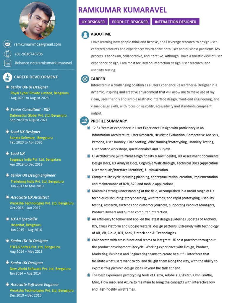 Ramkumar Kumaravel UX 12.5+yrs | PDF | Usability | Software