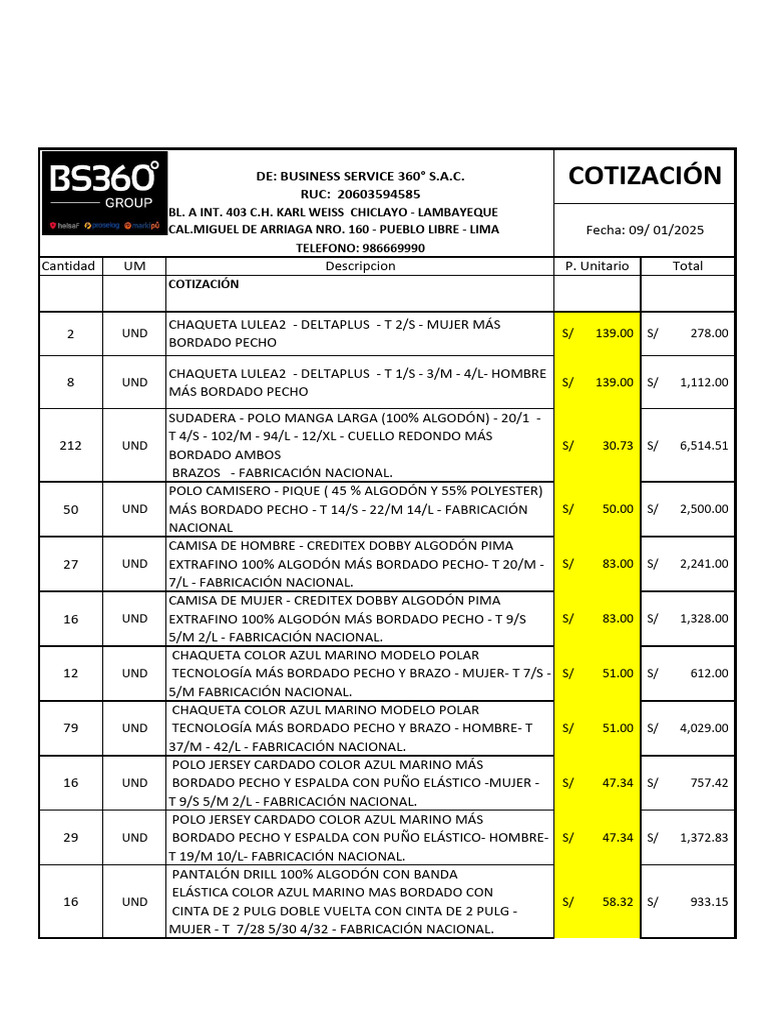 Cotizacion Bs360° Group. RV - 3 | PDF | Arco iris | Ropa