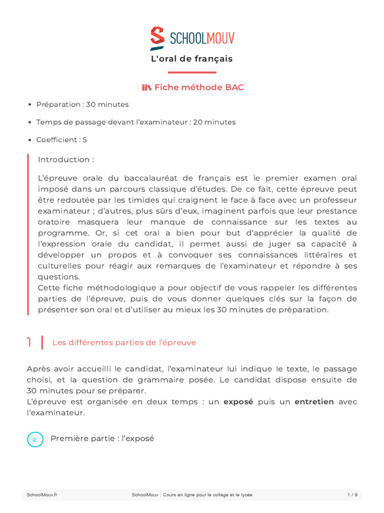 l-oral-de-francais_fiche-methode-bac | PDF | Phrase | Clause