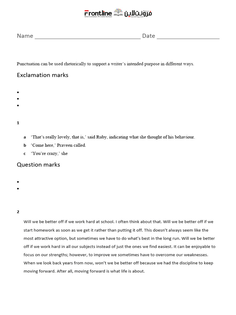 G8 HW Rhetorical Punctuation PDF | PDF | Ellipsis | Question