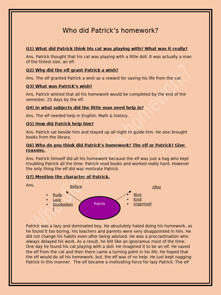Who Did Patrick's Homework - Question & Answers | PDF