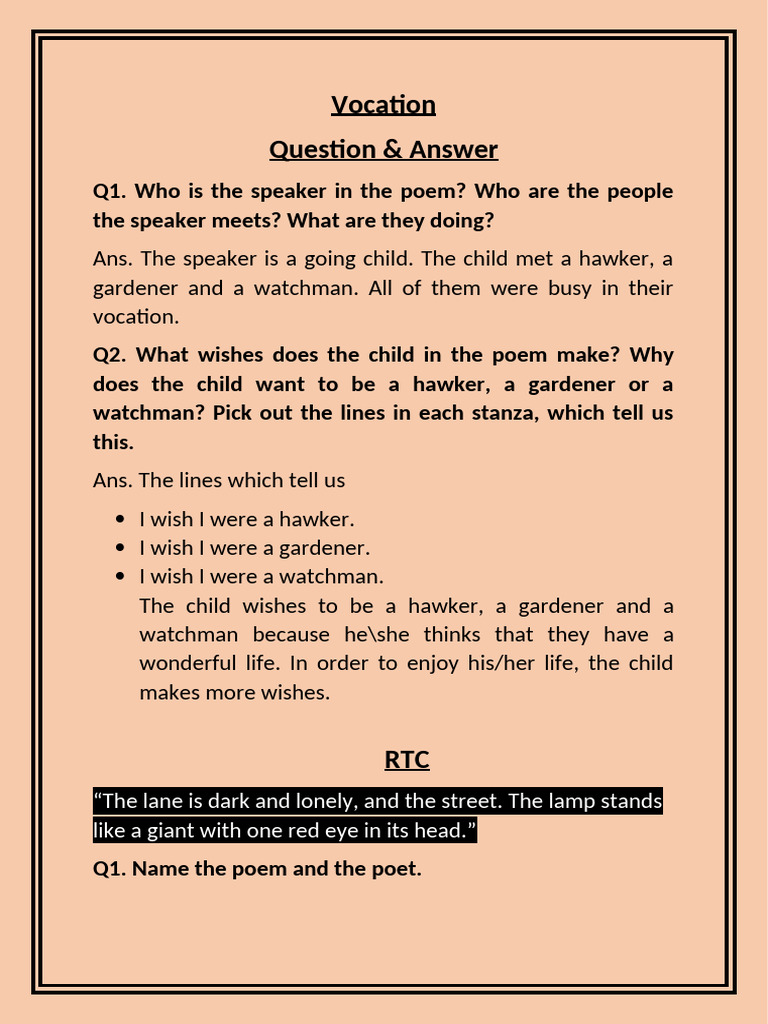 Vocation - Question & Answer - RTC | PDF
