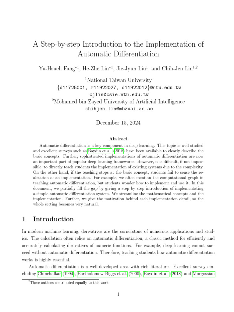 A Step-By-step Introduction to the Implementation of Automatic Differentiation | PDF | Visual ...