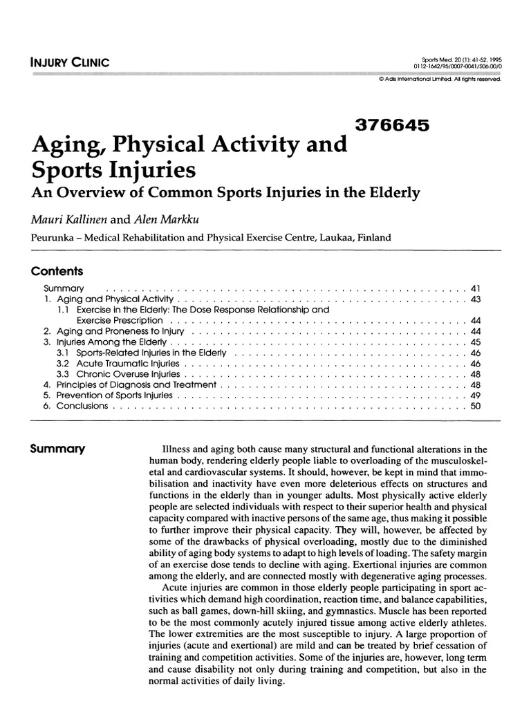 [運動老化] 1995 Aging, physical activity and sports injuries. An overview ...