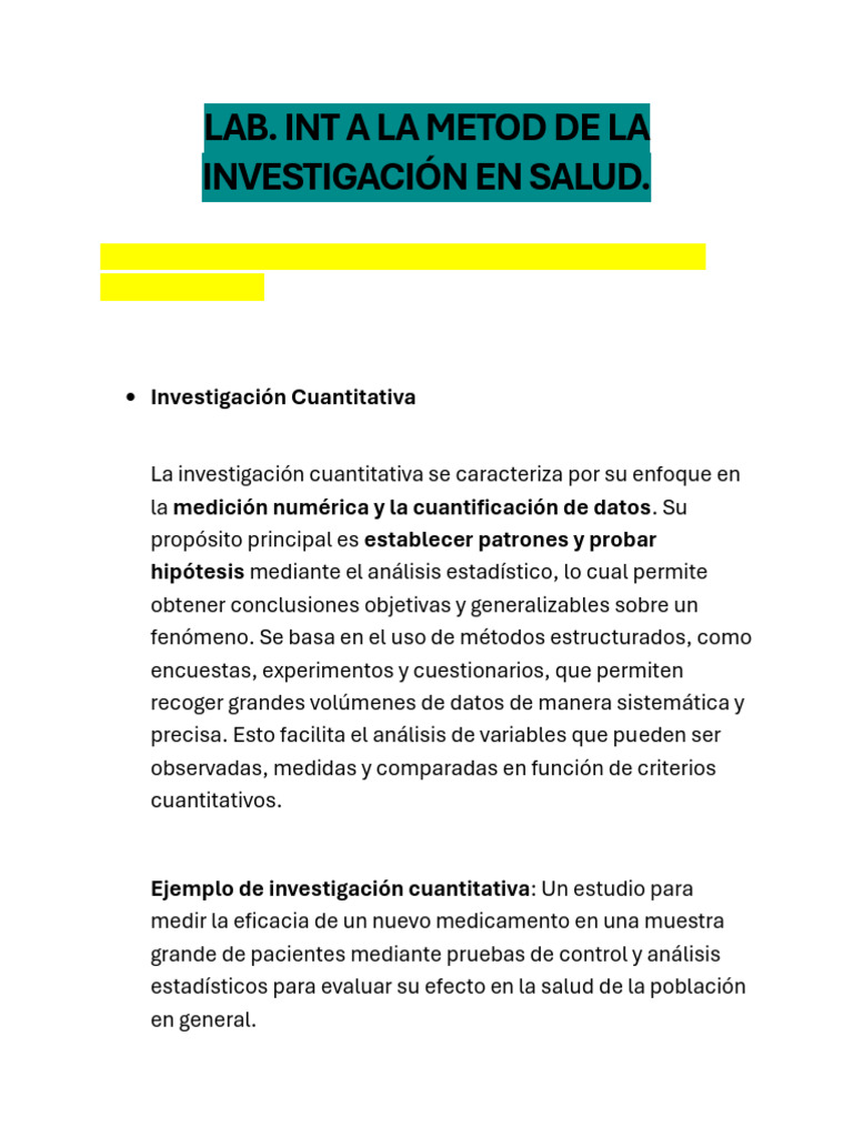 Lab. Int A La Metod de La Investigación en Salud | PDF | Investigación cuantitativa | Datos