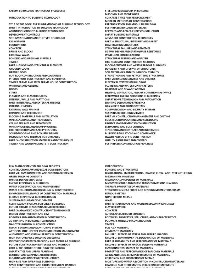 Saemm Bs Building Technology Syllabuses | PDF | Equations | Function ...