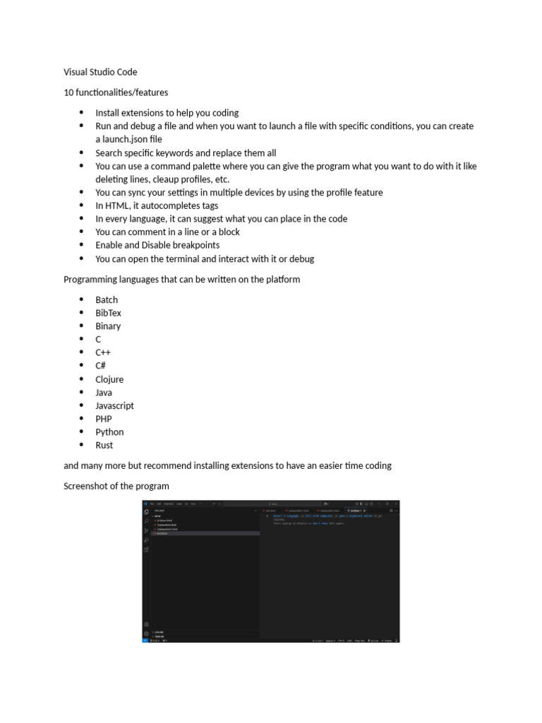 Visual Studio Code vs JCreator Features | PDF