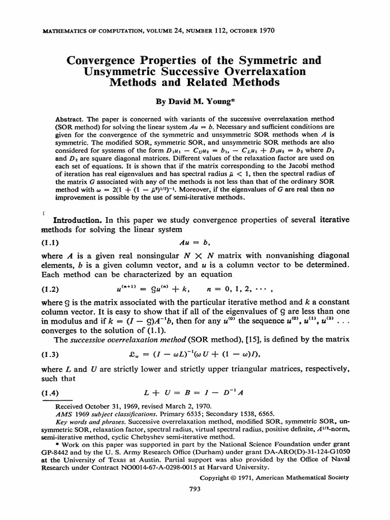 Methods and Related Methods: Convergence Properties of The Symmetric and Unsymmetric Successive ...