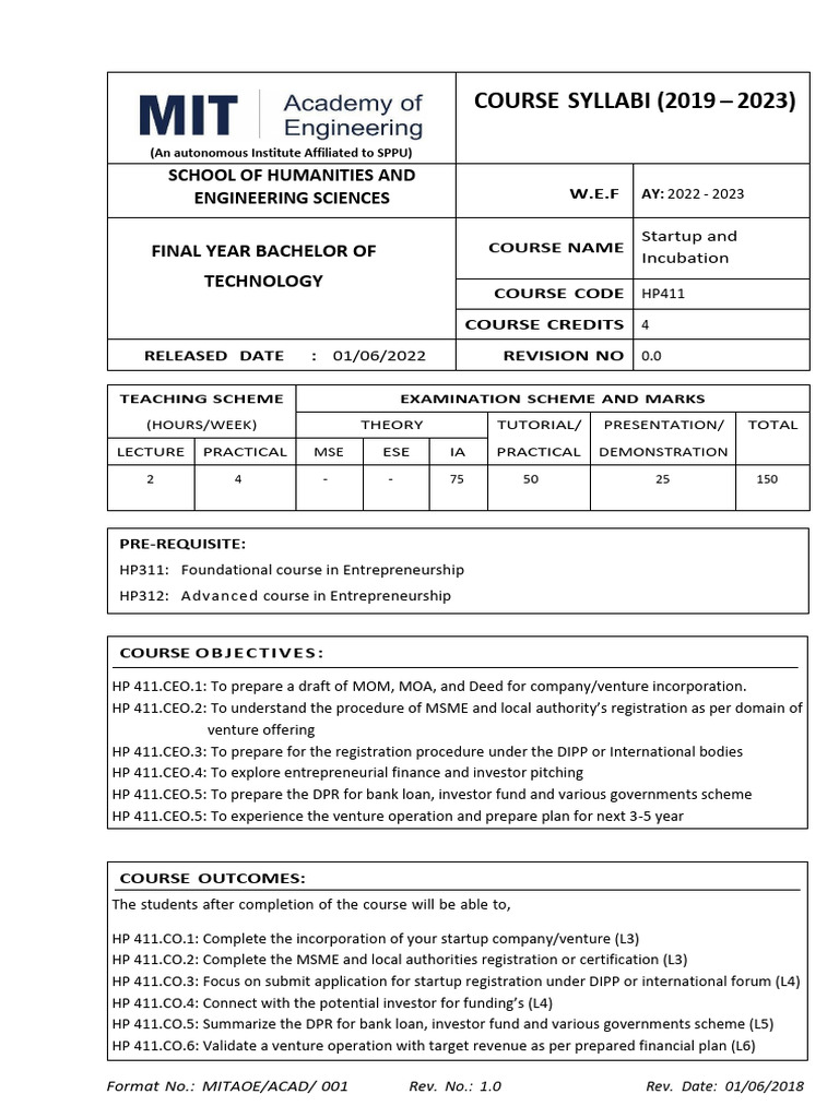 2019-23 HP411 Startup and Incubation | PDF | Startup Company | Small ...