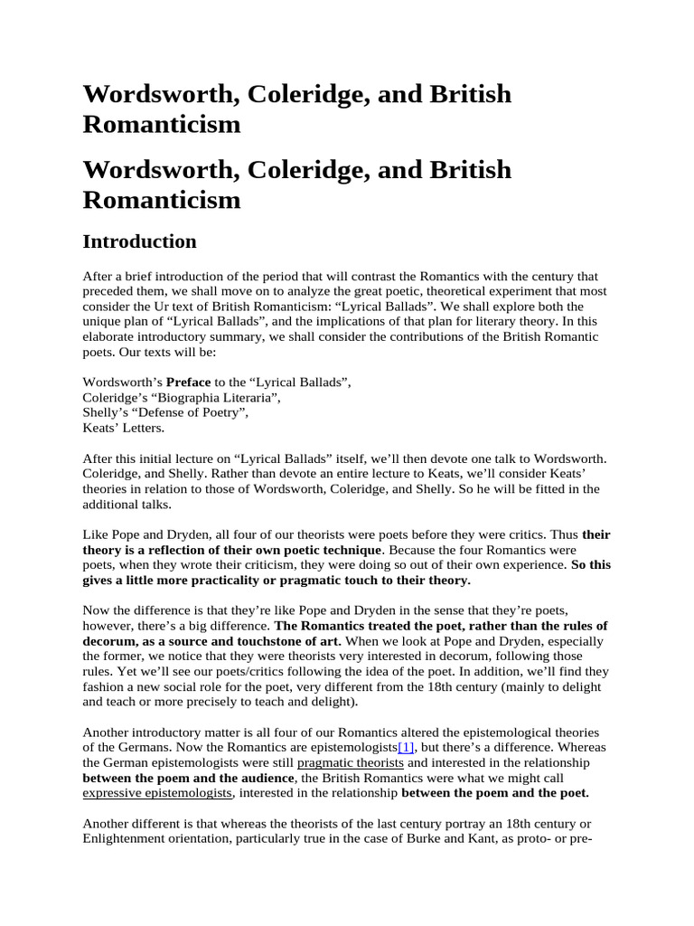 Wordsworth | PDF | Samuel Taylor Coleridge | Romanticism