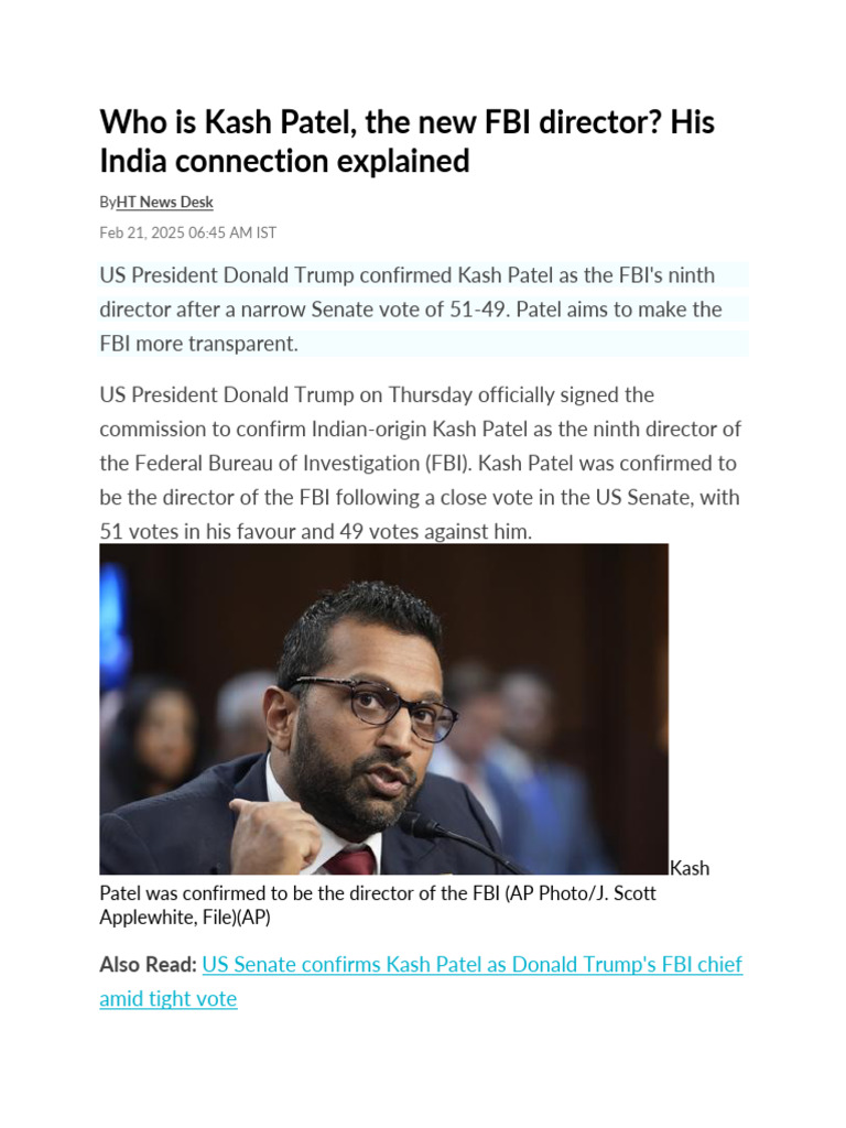 Who Is Kash Patel, The New FBI Director His India Connection Explained ...