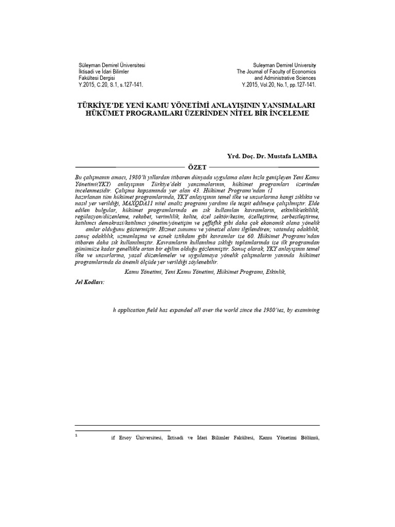 T - RK - Ye - de Yen - Kamu y - Net - M - Anlayi - Inin Yansimalari - H - K - Met Programlari ...