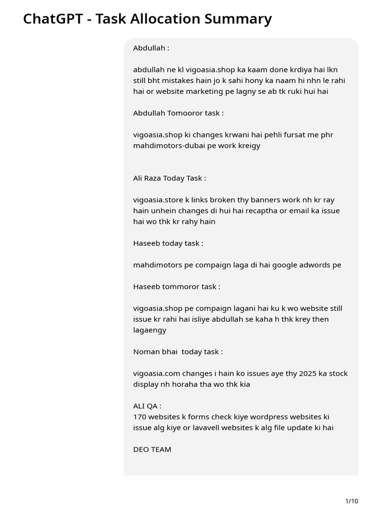 ChatGPT - Task Allocation Summary | PDF