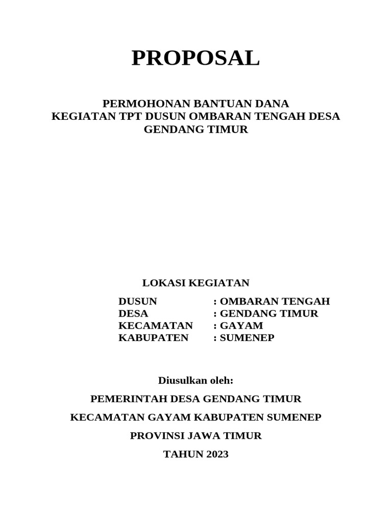 Proposal TPT Desa Gendang Timur Dusun Ombaran Tengah | PDF