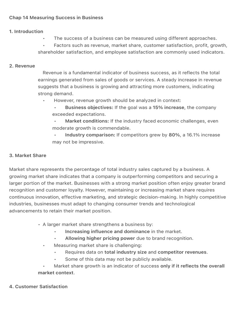 Chap 14 Measuring Success in Business | PDF | Market Share | Employment