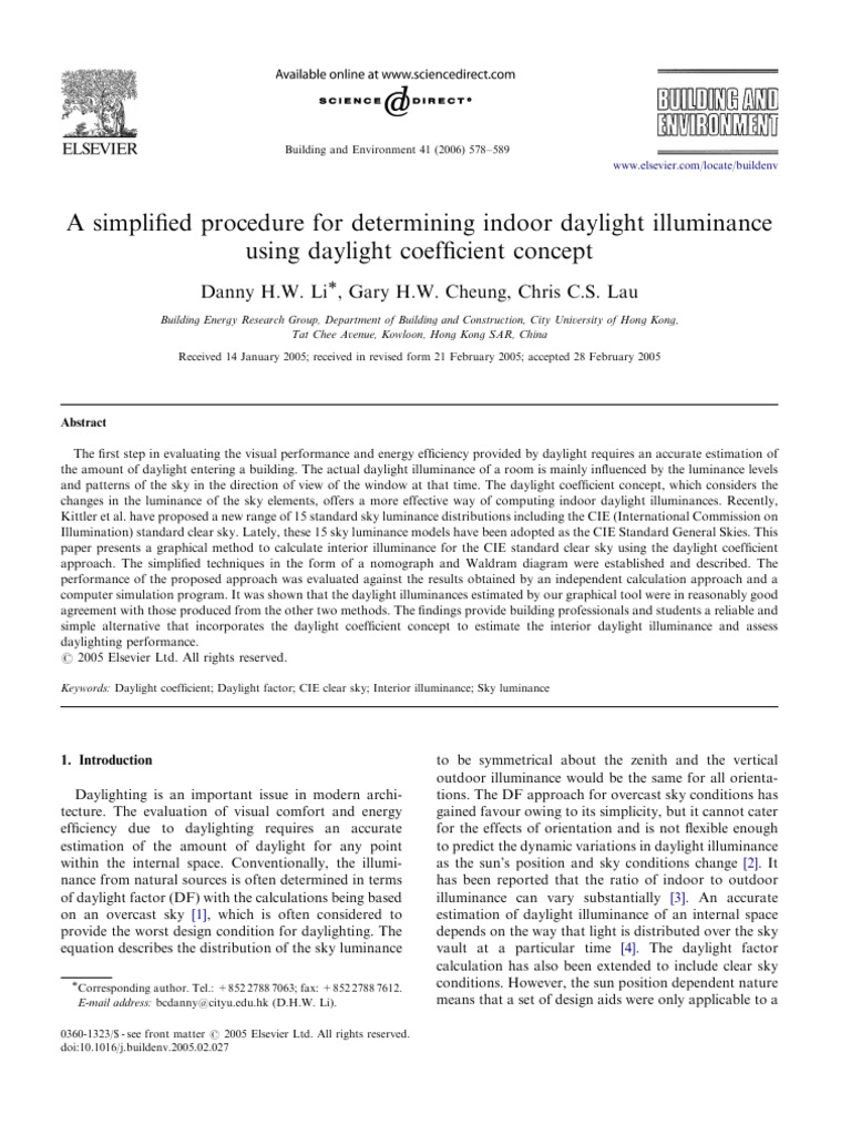 A Simplified Procedure For Determining Indoor Daylight | PDF | Sky ...