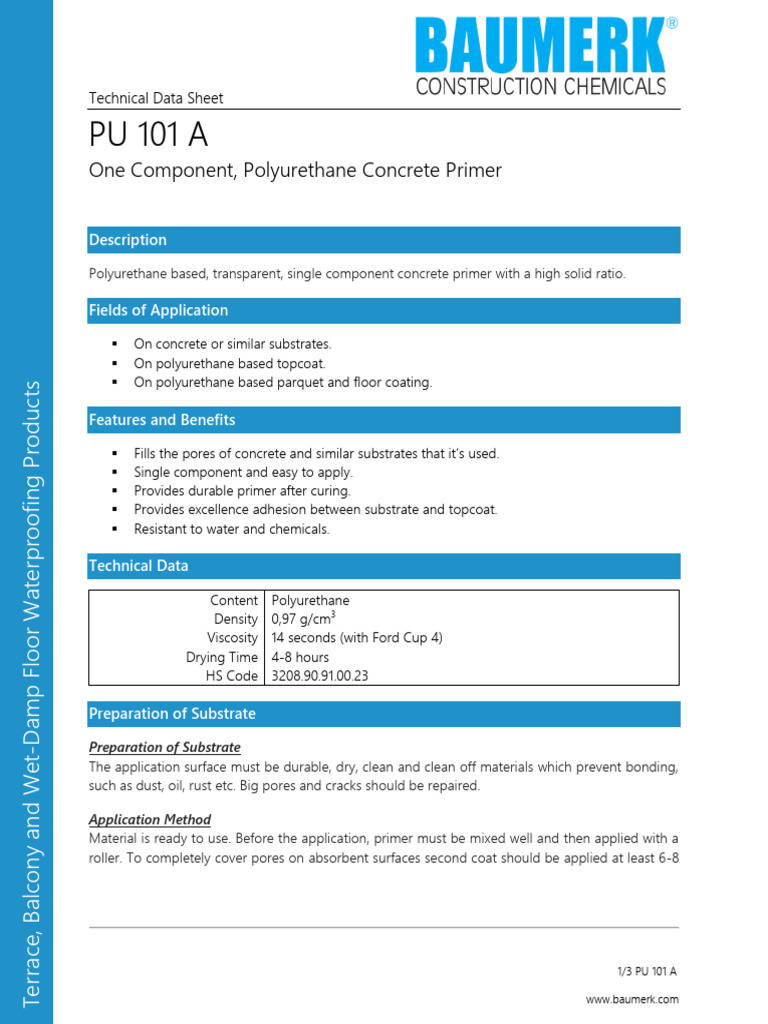 PU 101 A_TDS | PDF | Concrete | Industrial Processes