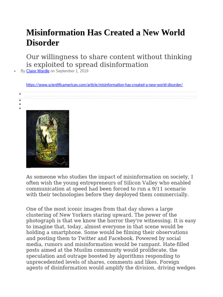 Misinformation's Role in Global Disorder | PDF | Meme | Facebook