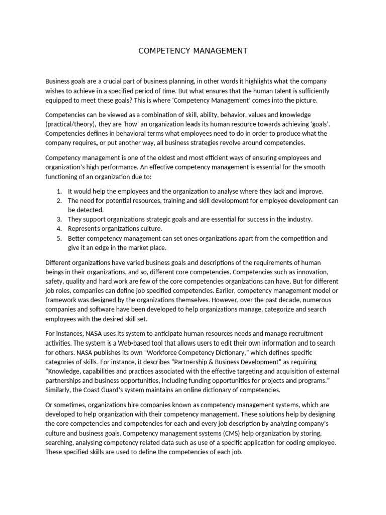 Competency Management | PDF | Goal | Strategic Management