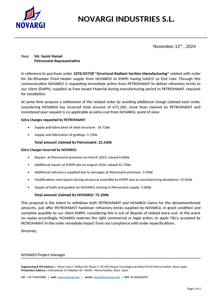 1076 Petromaint Settlement Letter | PDF | Business