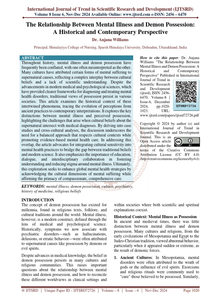 The Relationship Between Mental Illness and Demon Possession A ...