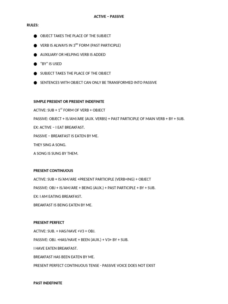 ACTIVE - PASSIVE VOICE Notes | PDF | Grammatical Tense | Verb