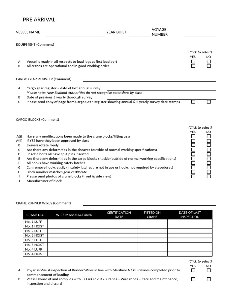 Pre Arrival Checklist | PDF | Crane (Machine)