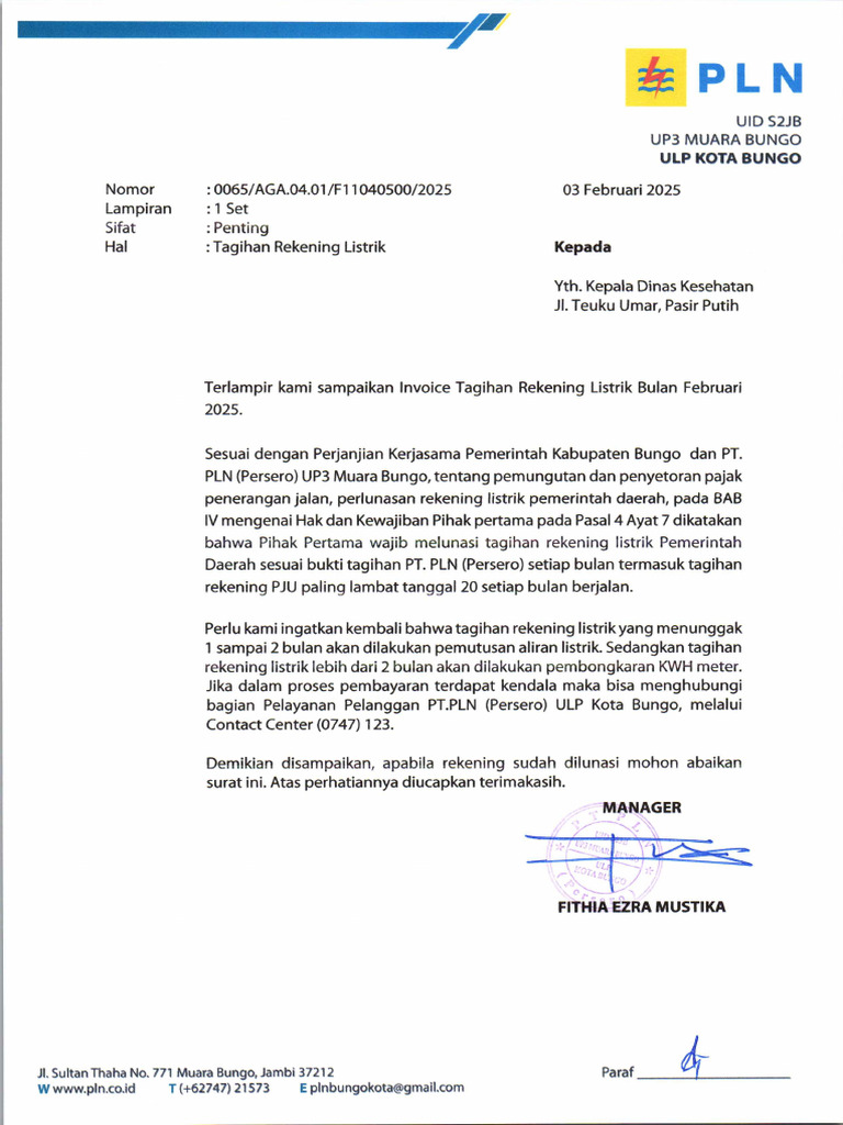 Invoice Tagihan Rekening Listrik Dinkes Bulan Feb 2025 | PDF