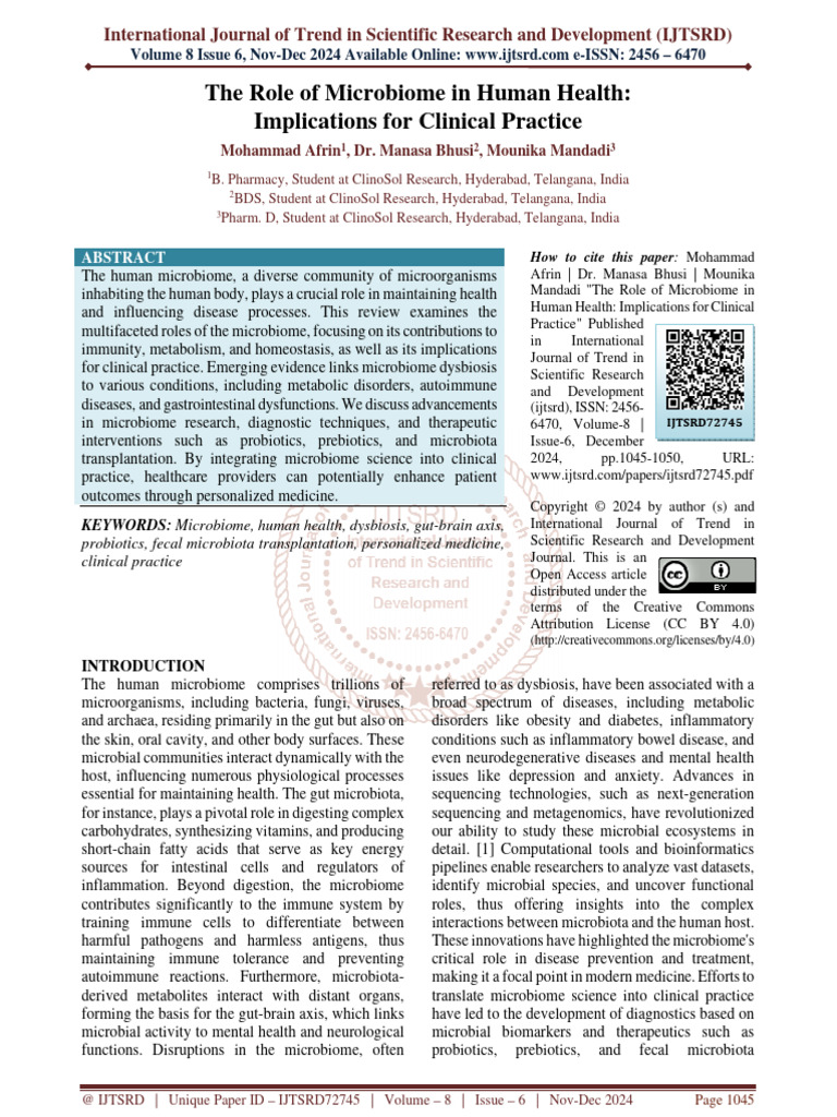 The Role of Microbiome in Human Health Implications For Clinical ...