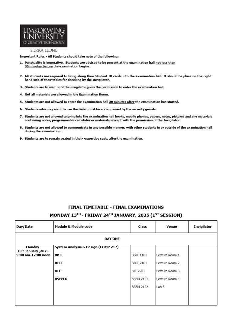 Final Timetable - 1st Session | PDF | Computing | Information Technology