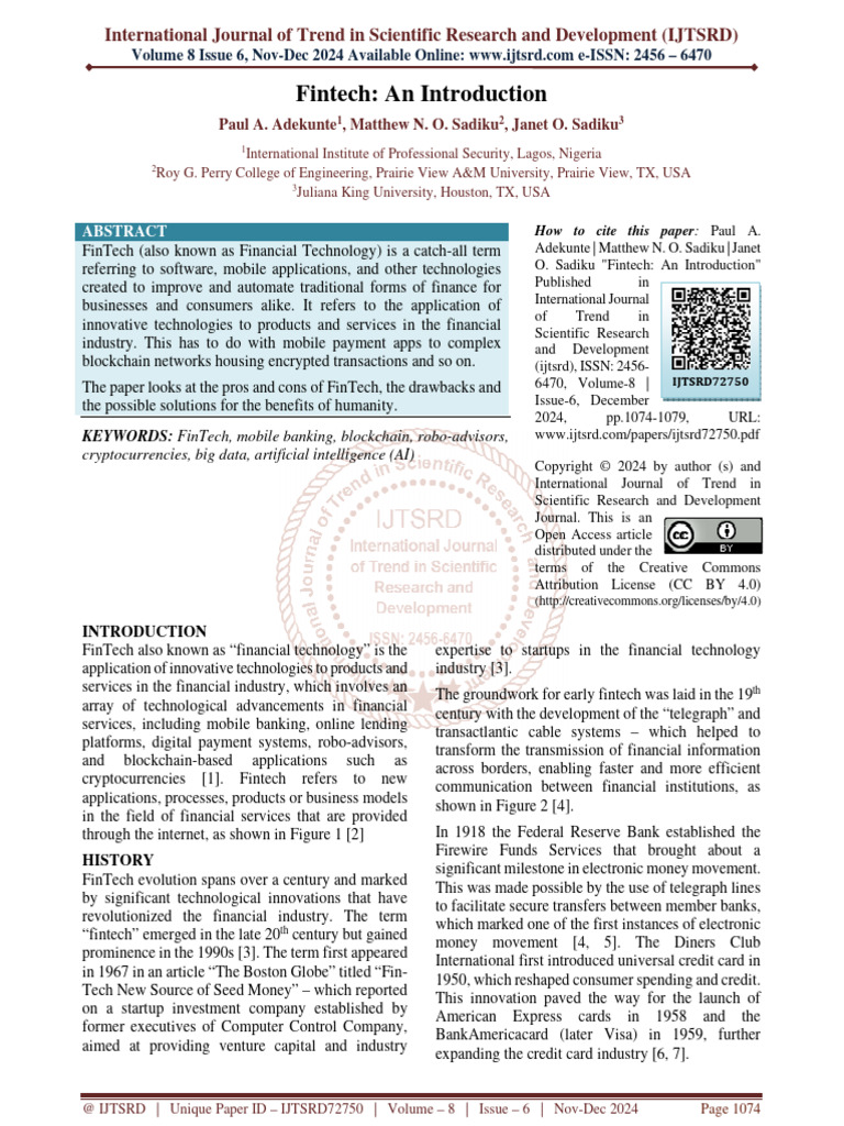 Fintech An Introduction | PDF | Service Industries | Financial Technology