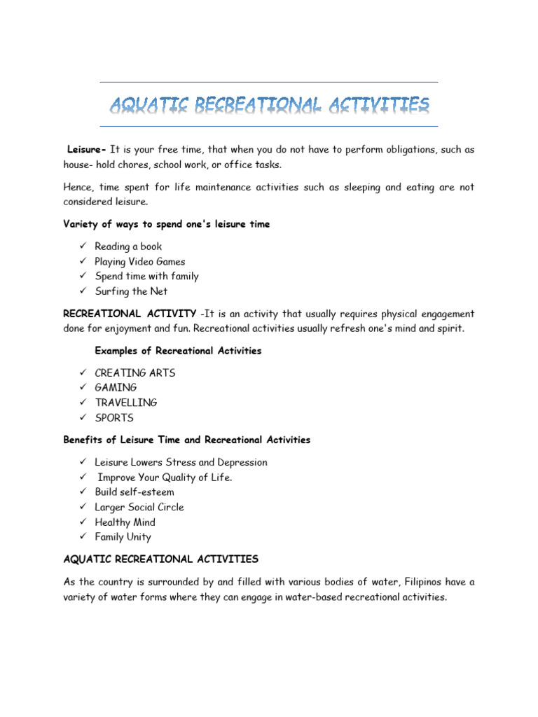 AQUATIC-RECREATIONAL-ACTIVITIES | PDF | Scuba Diving | Underwater Diving