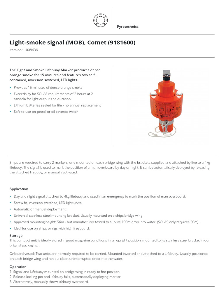Lifebuoy Marker with Smoke & LED Lights | PDF | Manufactured Goods