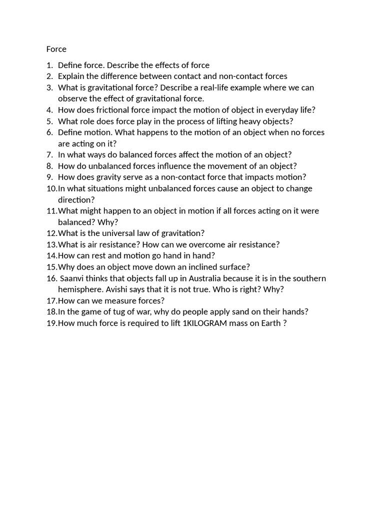 Class 5 Force Questions | PDF