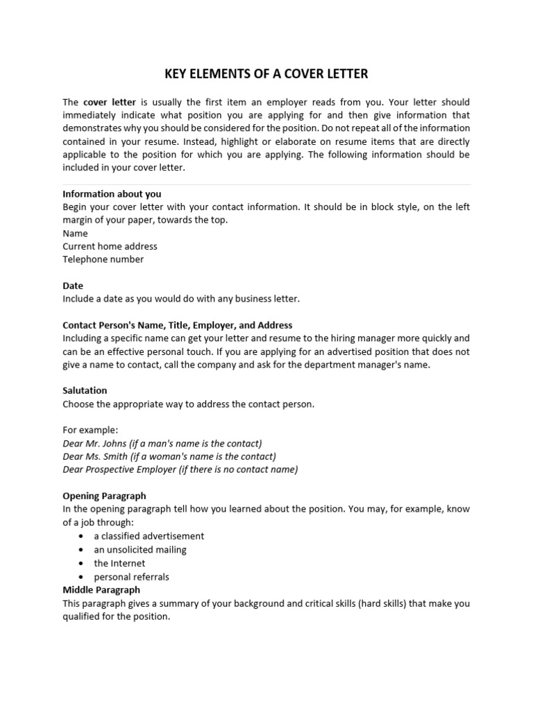 Lesson 6.1 KEY ELEMENTS OF A COVER LETTER | PDF | Proofreading | Word