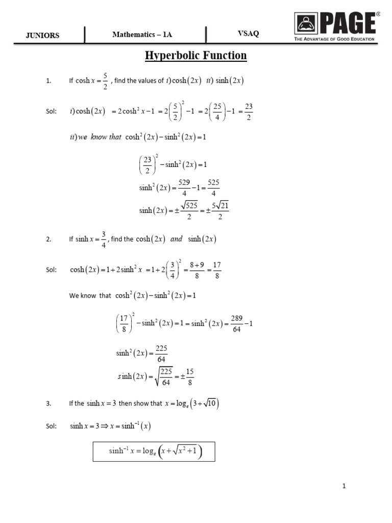 Hyperbolic Functions and Vector Calculations | PDF | Operator Theory ...