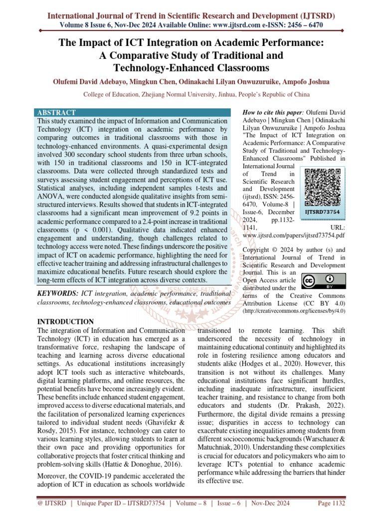 The Impact of ICT Integration On Academic Performance A Comparative Study of Traditional and ...
