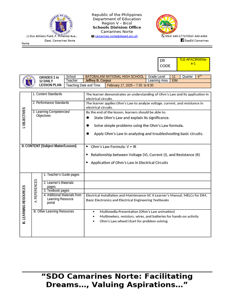 Lp-Tle-7 - Ohms Law - Final Demo | PDF | Voltage | Electrical Network