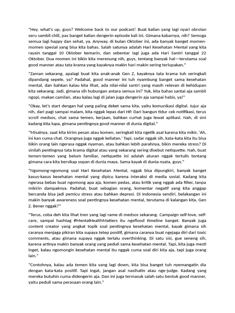 Naskah Penyiar Podcast LAPSIDU | PDF