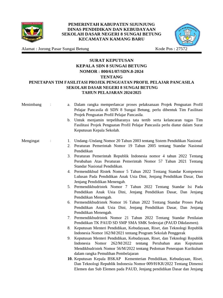 SK Tim FASILITATOR P5 2024 SDN 8 SB | PDF