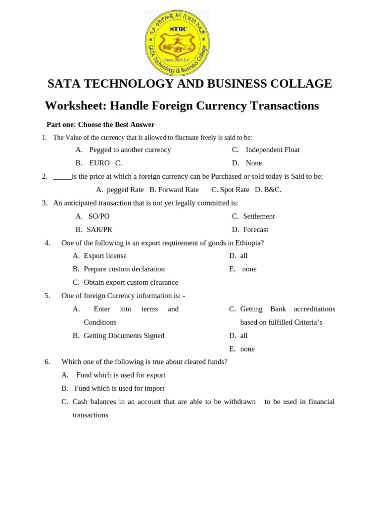 Foreign Currency Transactions Worksheet | PDF | Foreign Exchange Market ...
