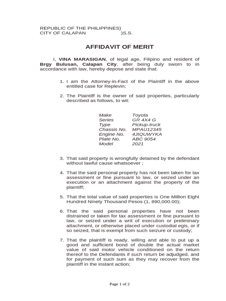 FORM No. 5 - Affidavit of Merit | PDF | Affidavit | Common Law