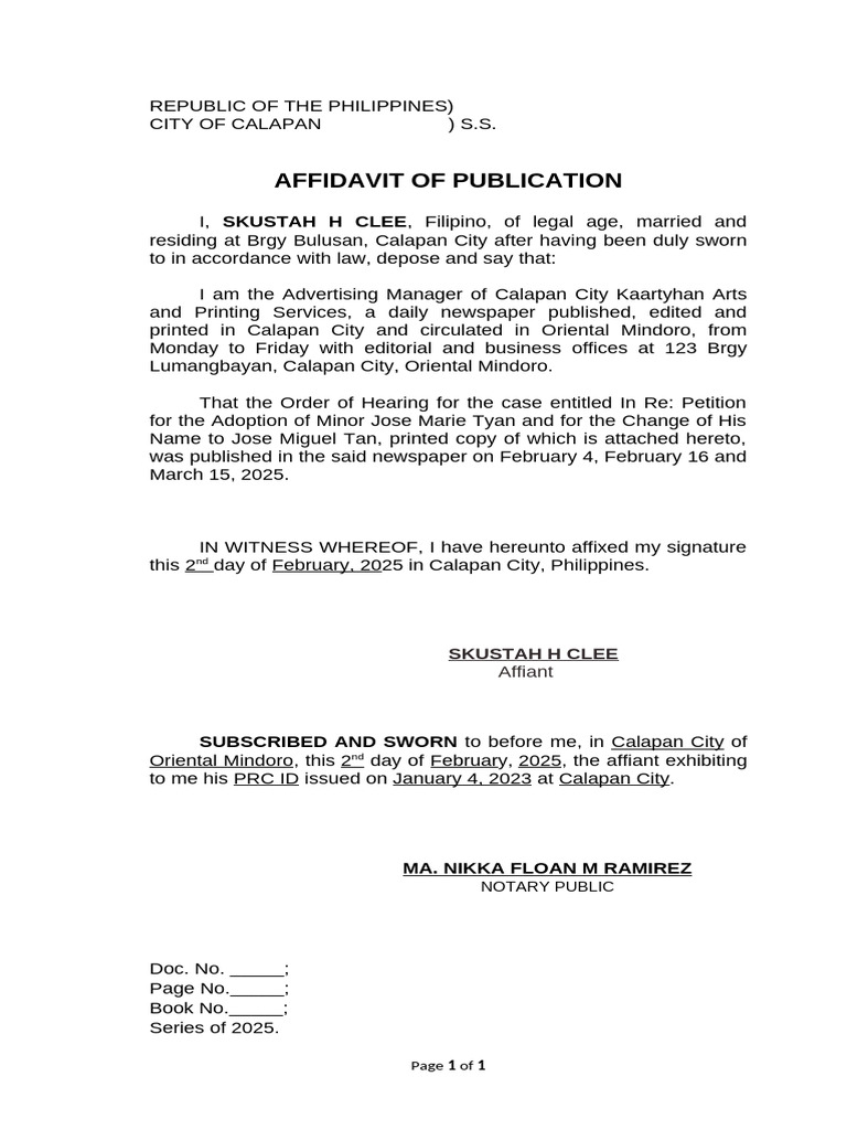 FORM No. 6 - Affidavit of Publication | PDF