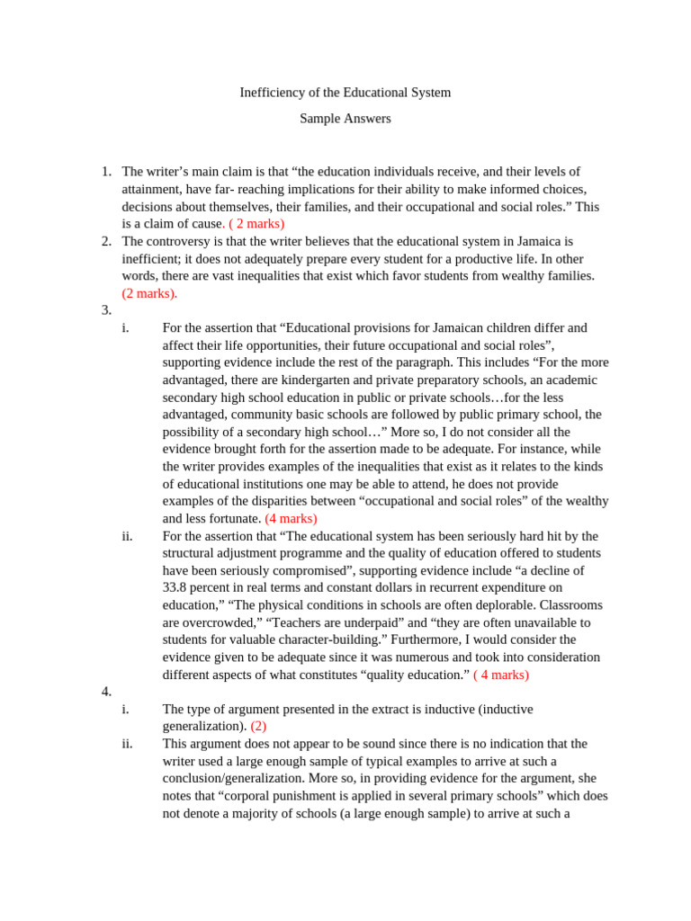 Inefficiency of The Educational System Sample | PDF | Statistics | Argument