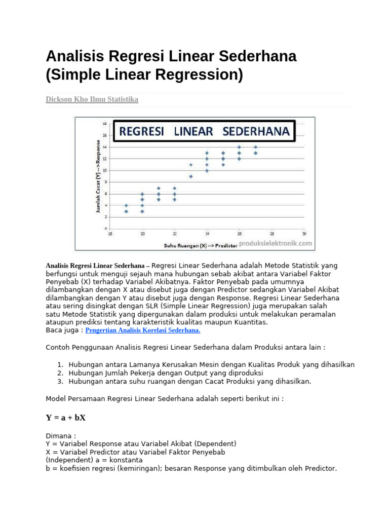 Panduan Analisis Regresi Linear Sederhana | PDF